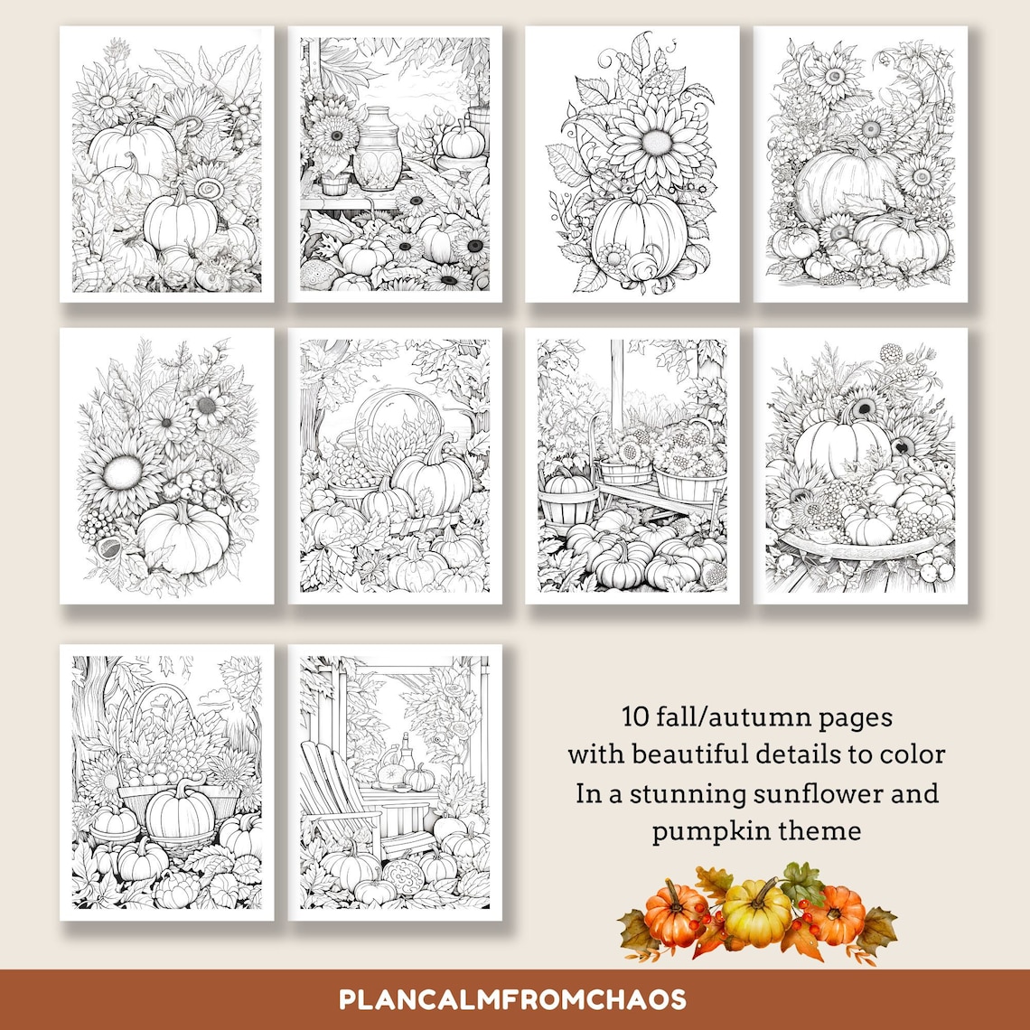 10 Printable Fall Colouring Pages, DIGITAL DOWNLOAD, 10 Beautiful ...