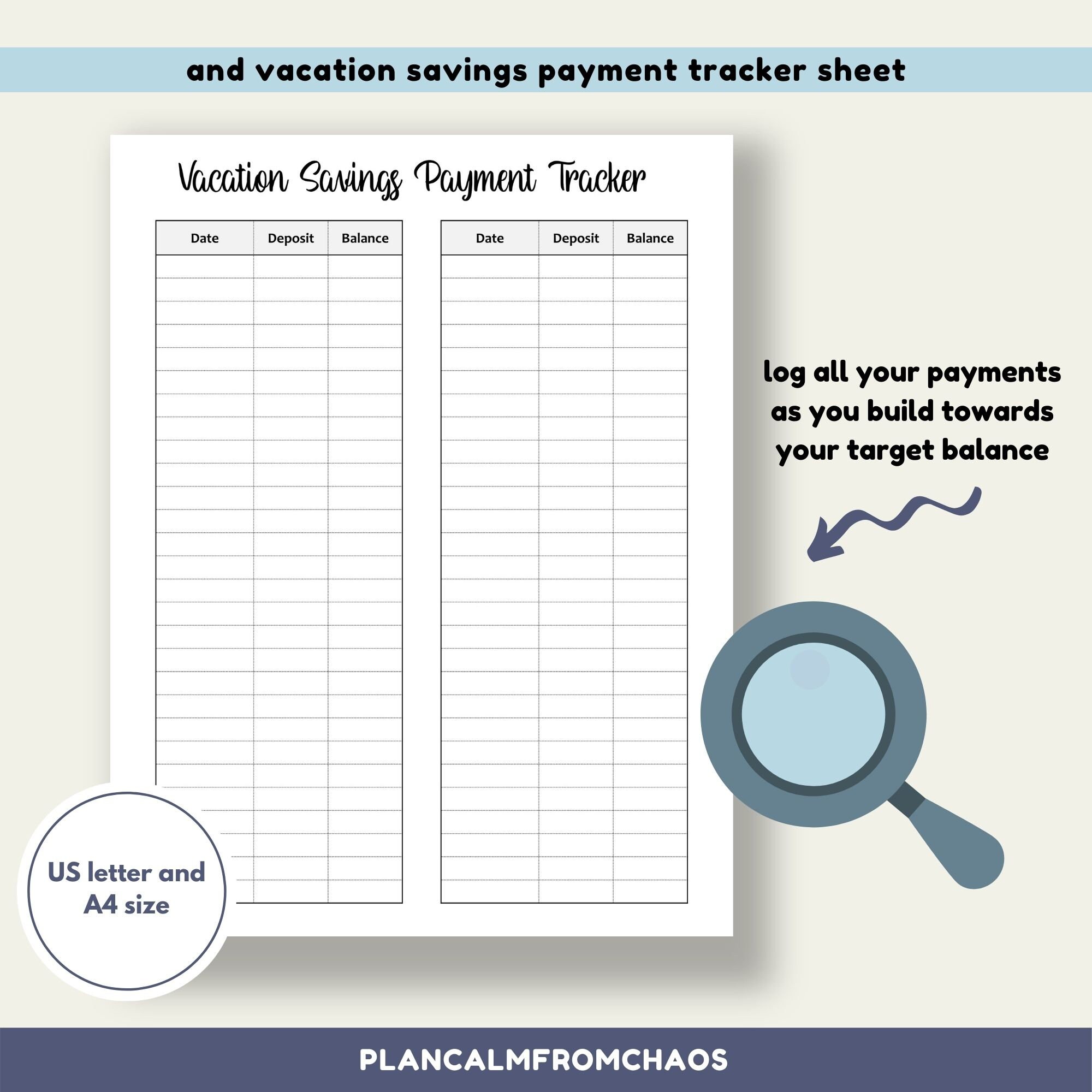 Printable Vacation Savings Trackers. DIGITAL DOWNLOAD. | Etsy