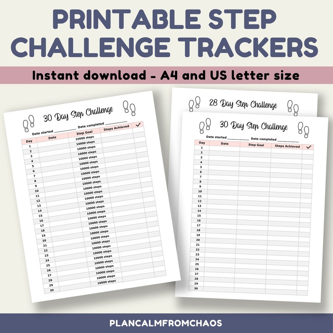 30 Day Challenge Step Tracker Printables. DIGITAL DOWNLOAD. Track Your ...