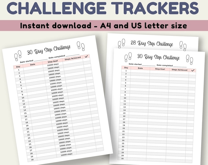 30 Day Step Tracker Printable, 30 Day Water Log, Water Intake Tracker ...