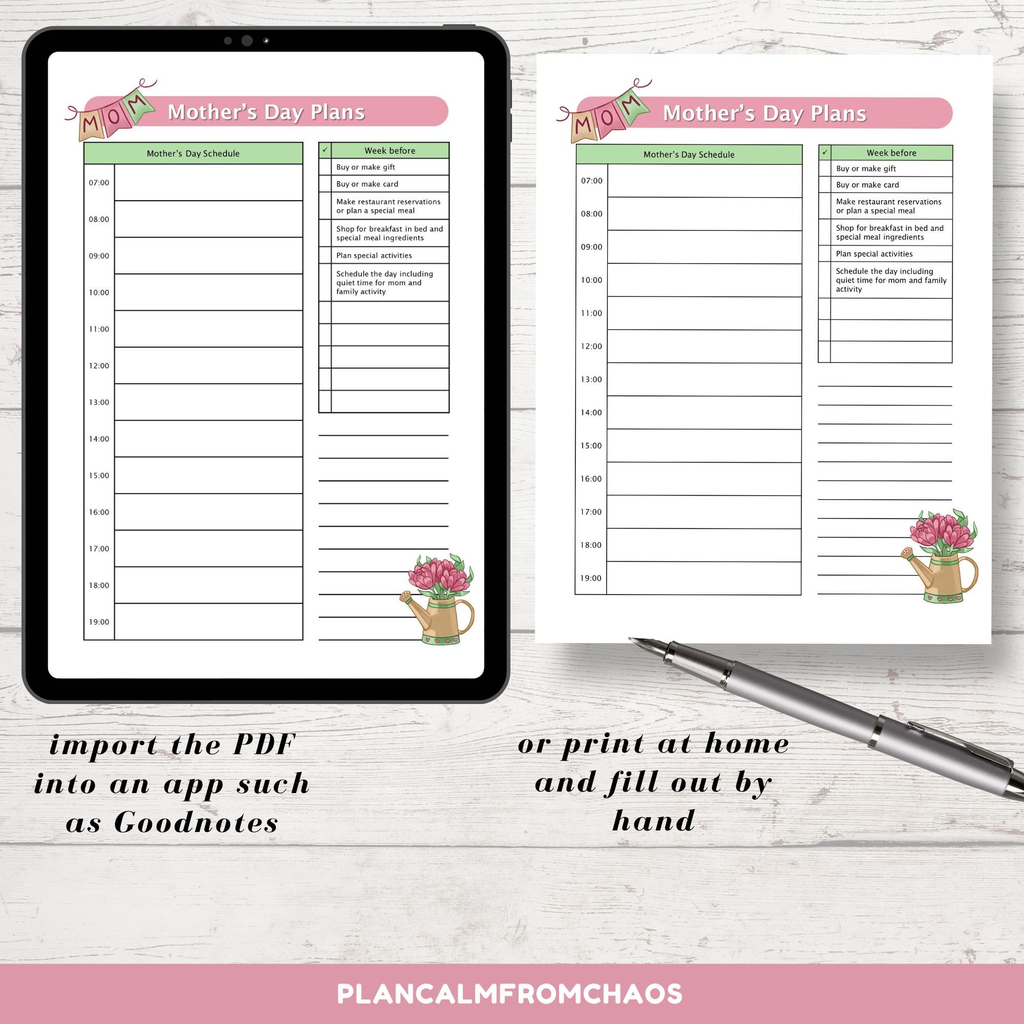 Printable Mother's Day Planner Page. DIGITAL DOWNLOAD Plan - Etsy UK