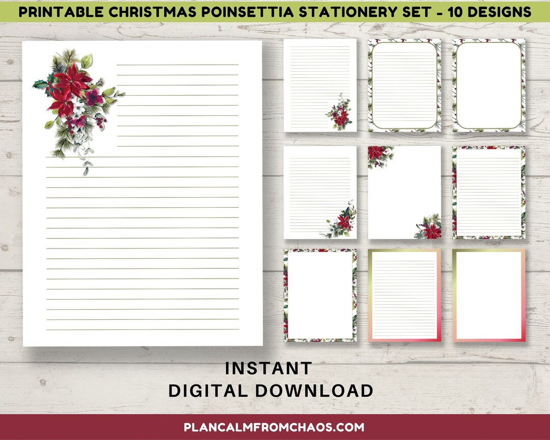 Printable Christmas Poinsettia Stationery DIGITAL DOWNLOAD - Etsy UK