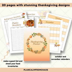 Thanksgiving Planner Printable, DIGITAL DOWNLOAD, 20 Pages, Holiday ...