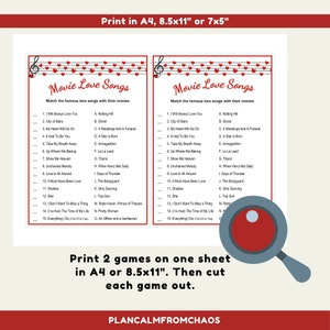 Valentines Day Printable Games, Movie Love Songs, DIGITAL DOWNLOAD ...