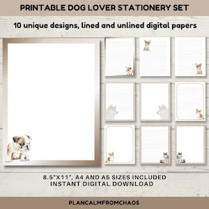 Printable Dog Stationery Set, DIGITAL DOWNLOAD, Printable Writing Paper ...