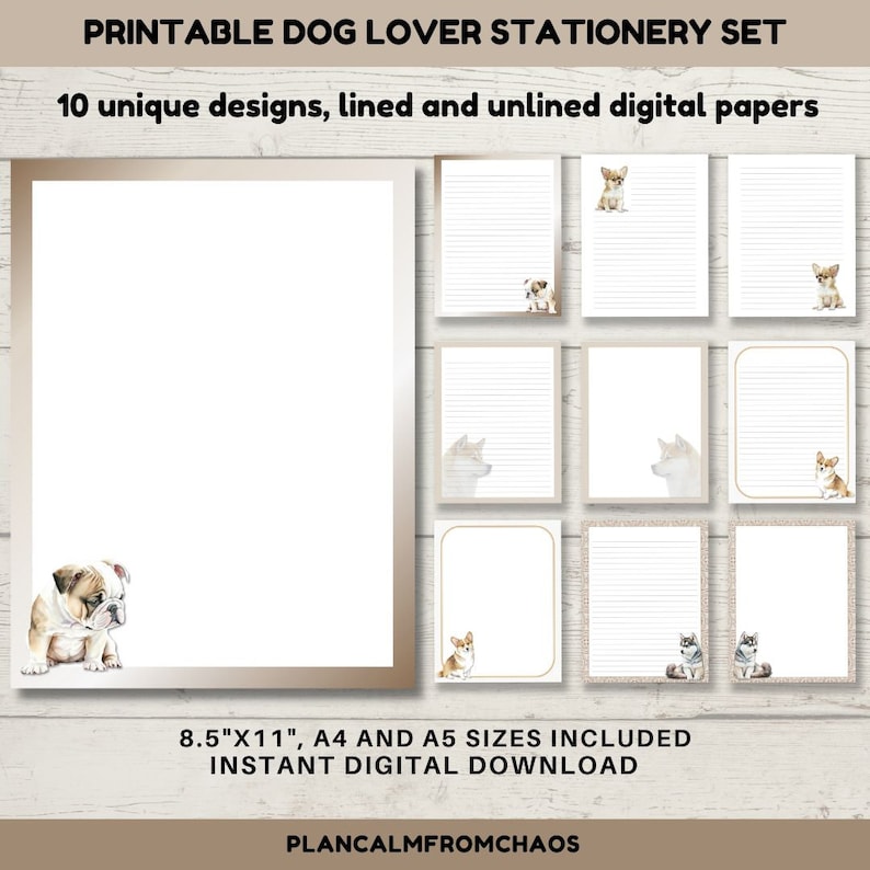 Printable Dog Stationery Set, DIGITAL DOWNLOAD, Printable Writing Paper ...