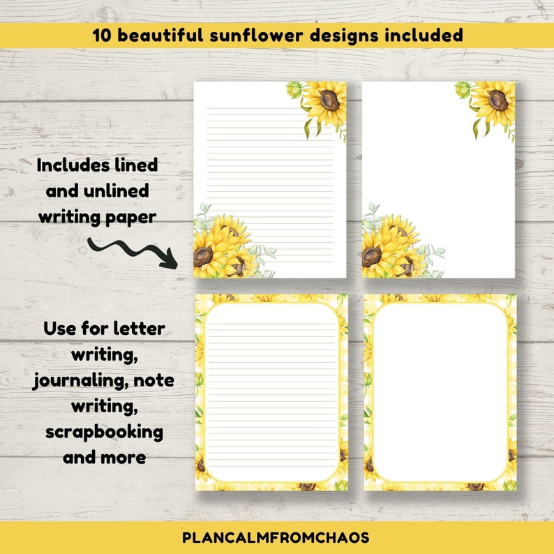 Printable Sunflower Stationery DIGITAL DOWNLOAD Printable - Etsy