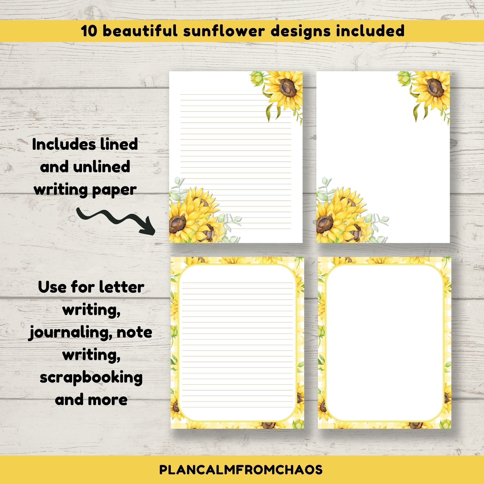 Printable Sunflower Stationery DIGITAL DOWNLOAD Printable - Etsy UK