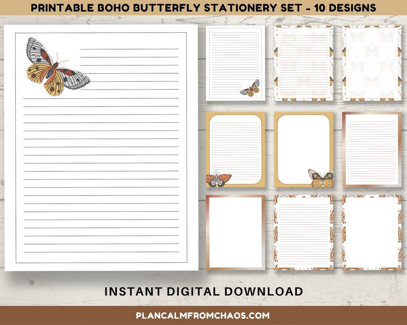 Boho Butterfly Printable Stationery DIGITAL DOWNLOAD - Etsy