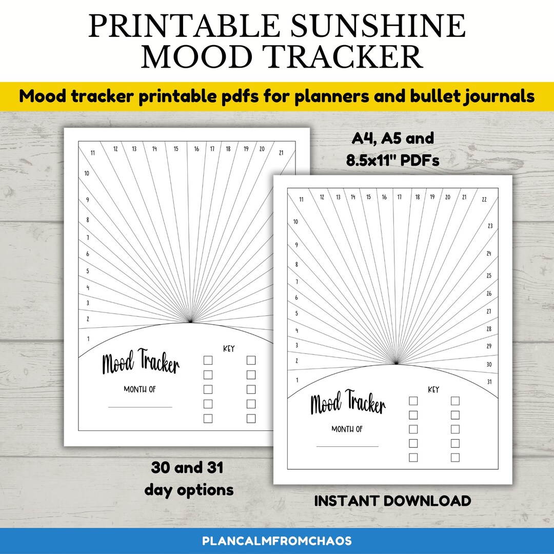 Sunshine Mood Tracker Printable Pages. 30 and 31 Day Mood Tracker Pdfs ...