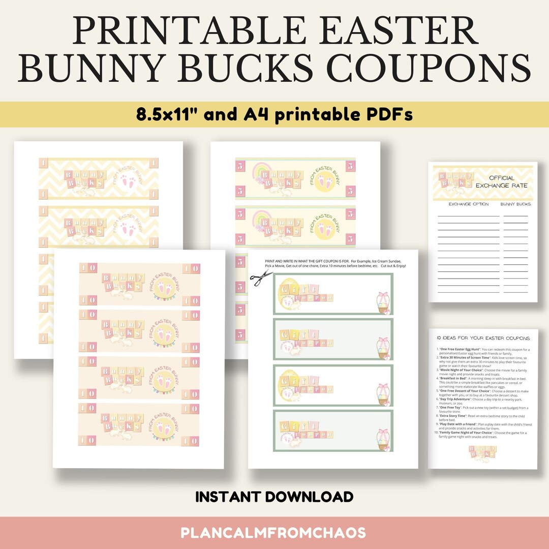 Printable Easter Bunny Bucks Coupons, DIGITAL DOWNLOAD, Easter ...