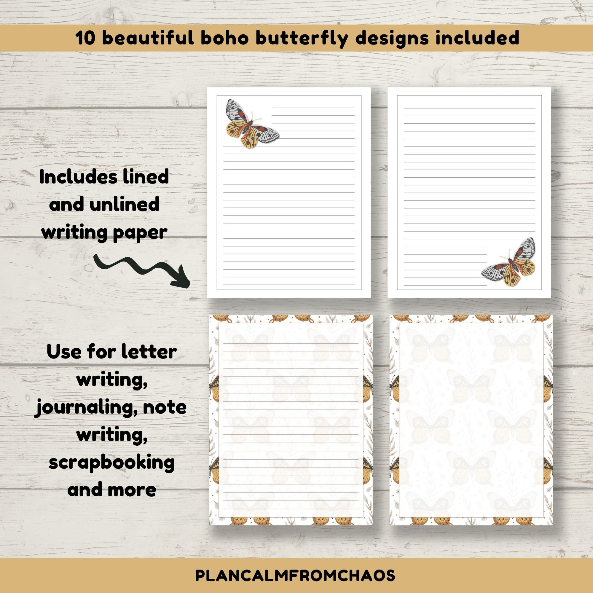 Boho Butterfly Printable Stationery DIGITAL DOWNLOAD - Etsy