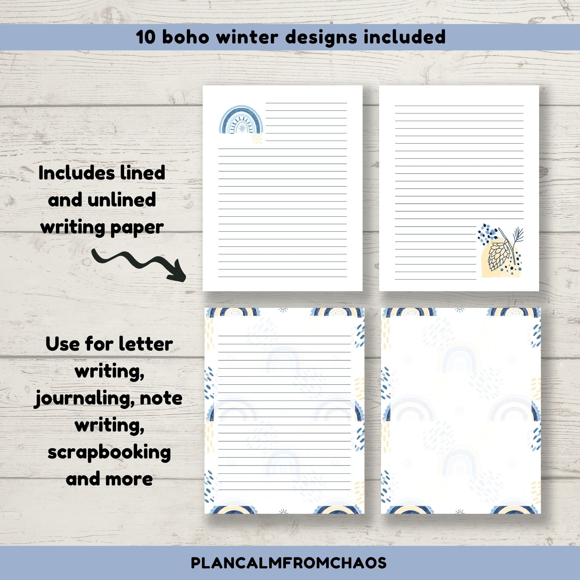 Printable Boho Winter Stationery, DIGITAL DOWNLOAD, Printable Writing ...