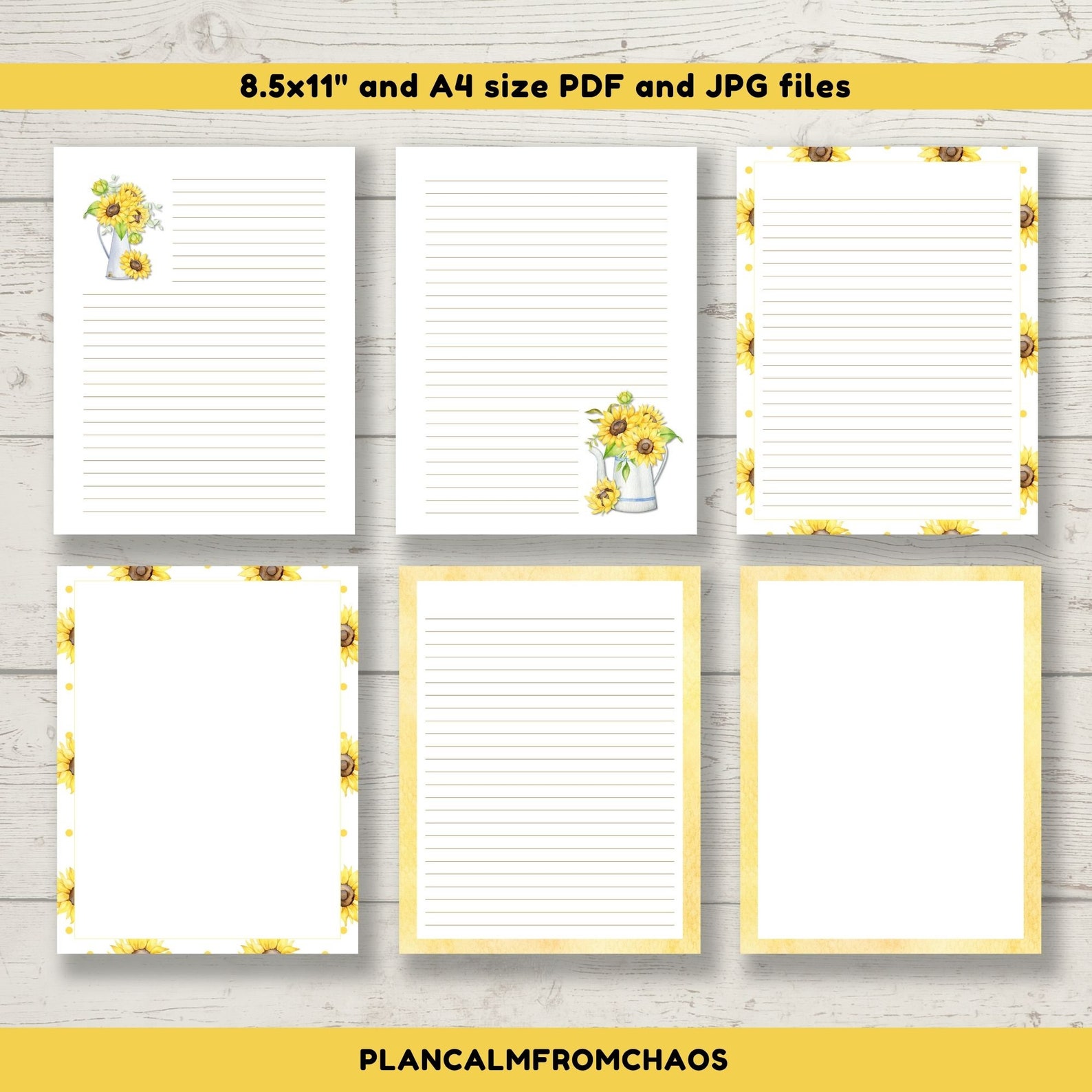 Printable Sunflower Stationery DIGITAL DOWNLOAD Printable - Etsy