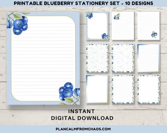 Printable Blueberry Stationery DIGITAL DOWNLOAD Printable - Etsy