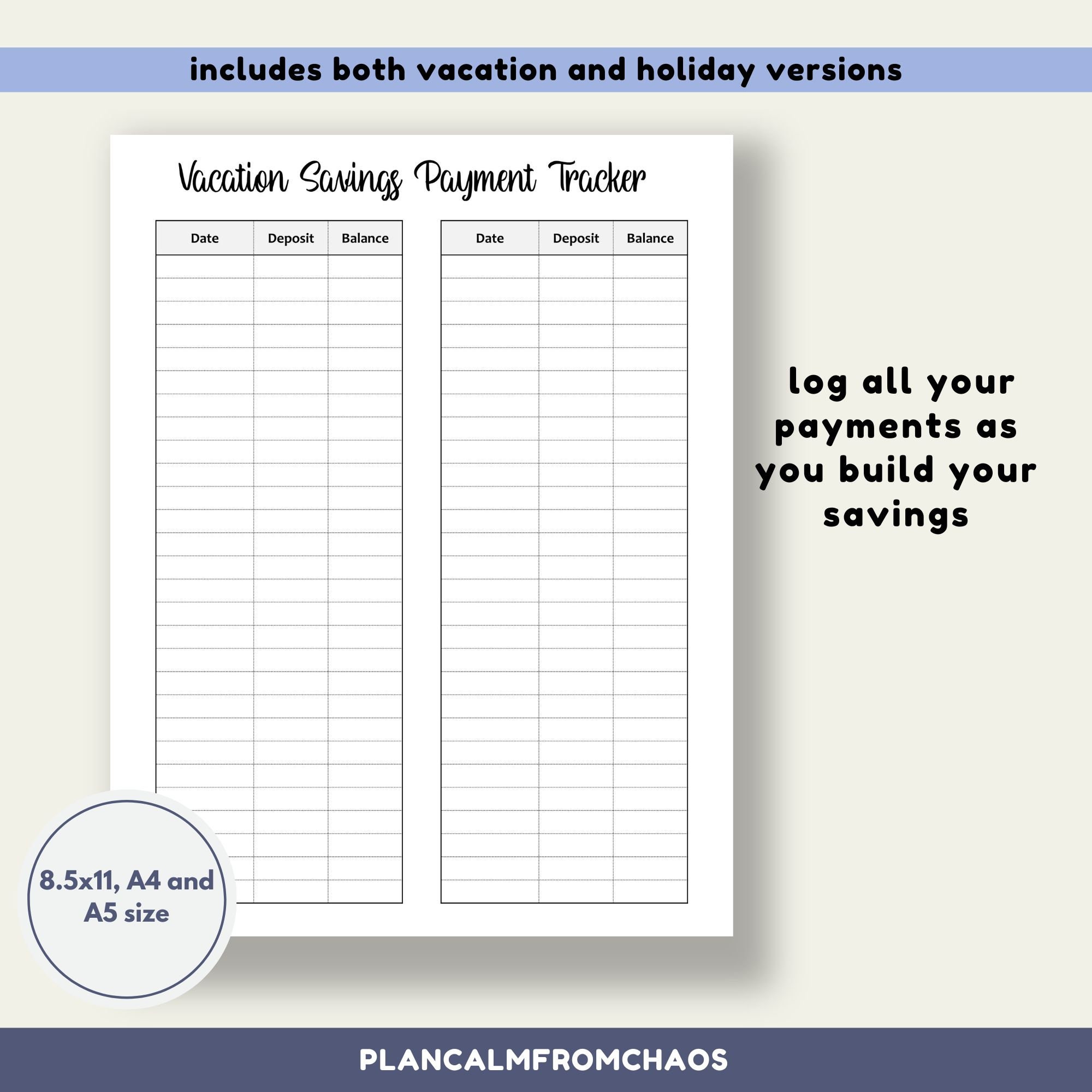 Printable Vacation Savings Trackers. DIGITAL DOWNLOAD. Includes ...