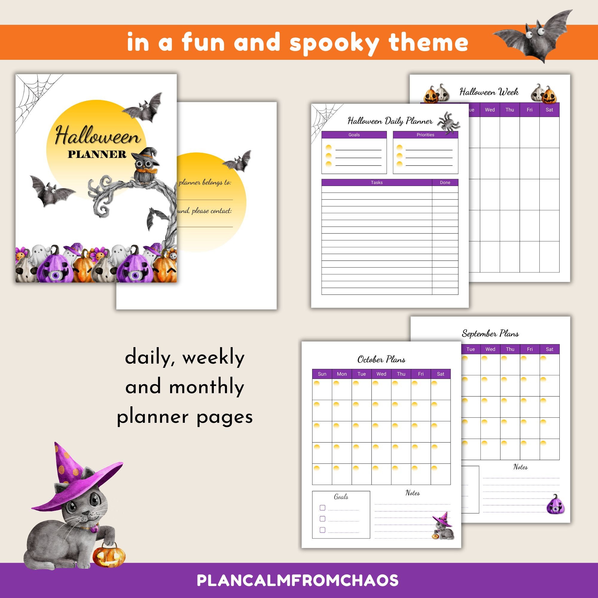 Halloween Planner Printable, DIGITAL DOWNLOAD, 31 Pages Halloween Party ...