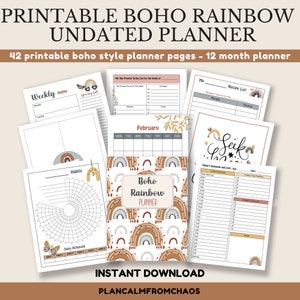 Printable Rainbow Boho Undated Planner, DIGITAL DOWNLOAD, 42 Page Boho ...