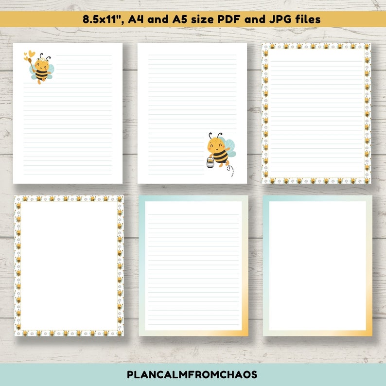 Bumblebee Stationery Set, Printable Writing Paper (digital Download A4 ...