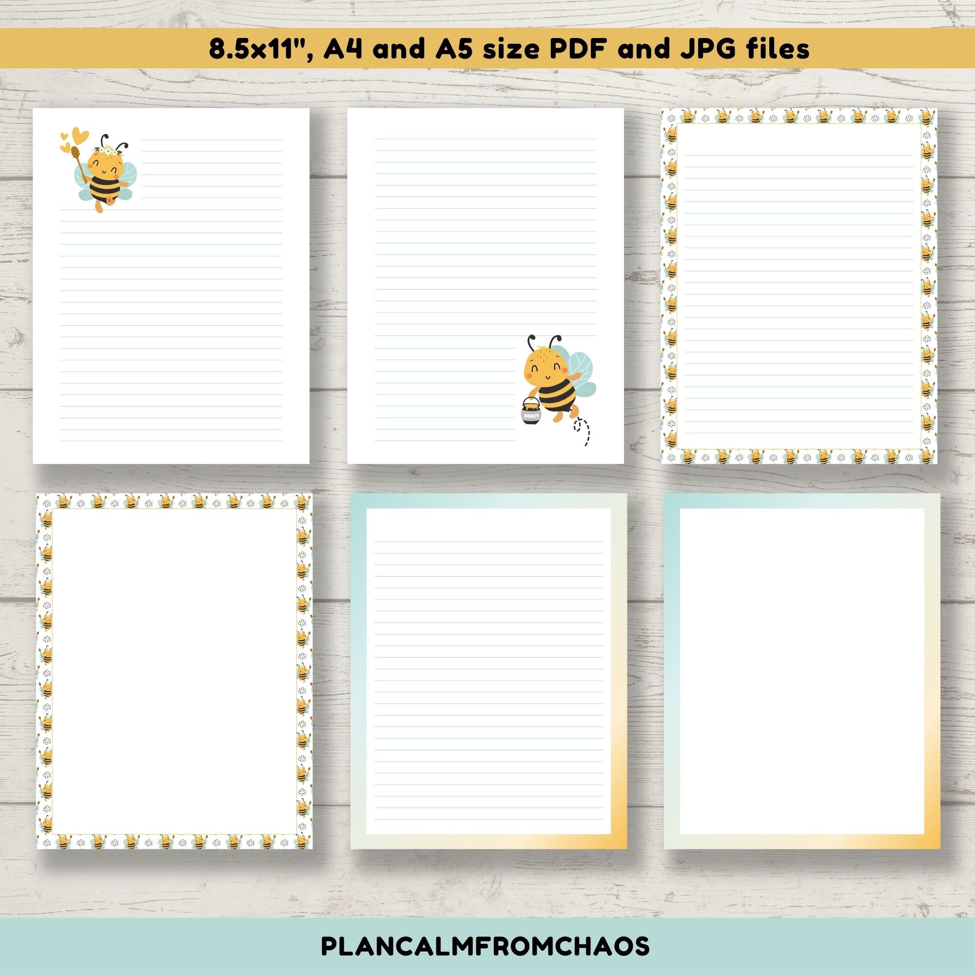 Bumblebee Stationery Set, Printable Writing Paper (digital Download A4 ...