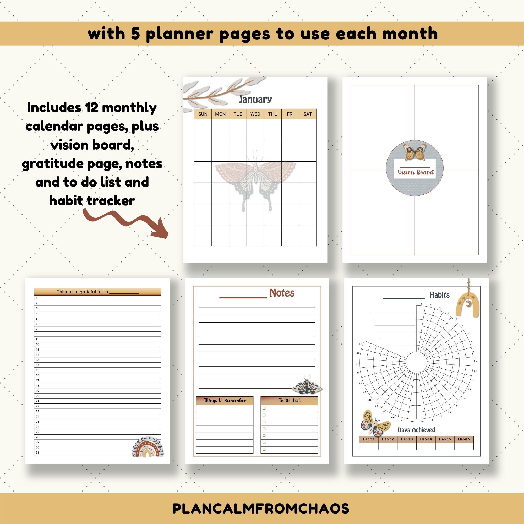 Printable Boho Undated Planner DIGITAL DOWNLOAD 42 Page Boho - Etsy UK