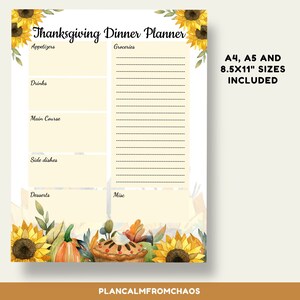 Printable Thanksgiving Dinner Planner. DIGITAL DOWNLOAD. Thanksgiving ...