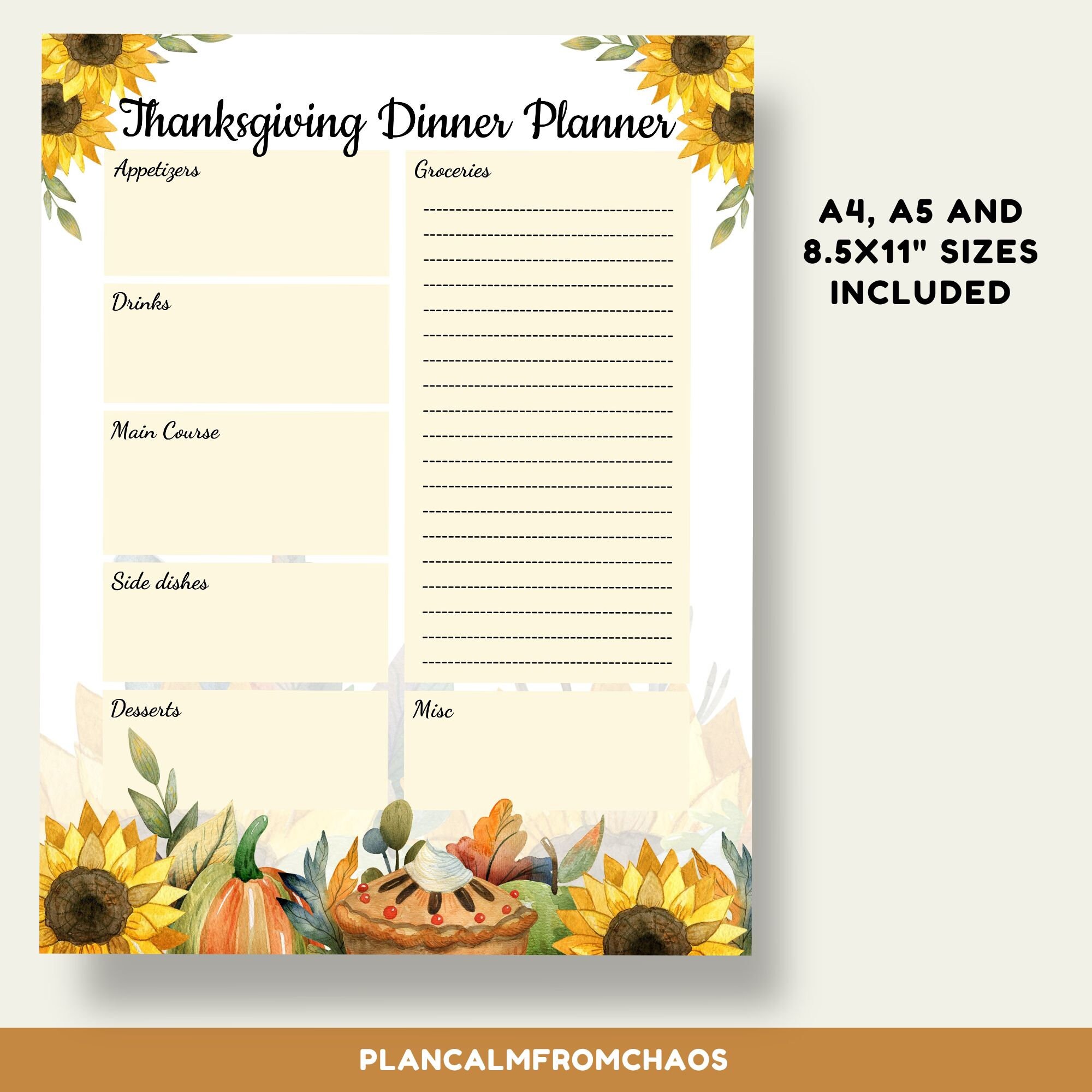 Printable Thanksgiving Dinner Planner. DIGITAL DOWNLOAD. - Etsy UK