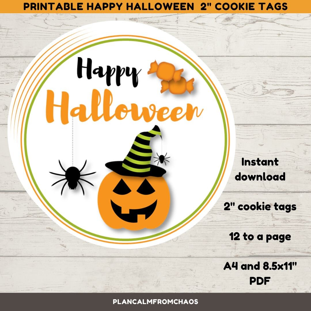 Printable Happy Halloween Cookie Tags, 2 Circle, DIGITAL DOWNLOAD ...