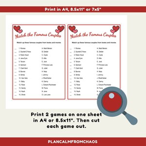 Valentines Day Printable Games, Match the Famous Couples, DIGITAL ...