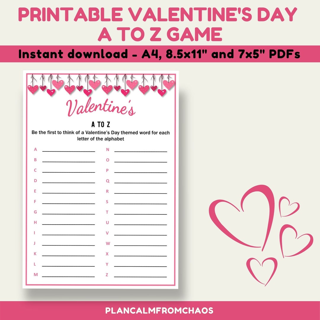 Valentine's Day Printable A to Z Game, DIGITAL DOWNLOAD, Printable ...