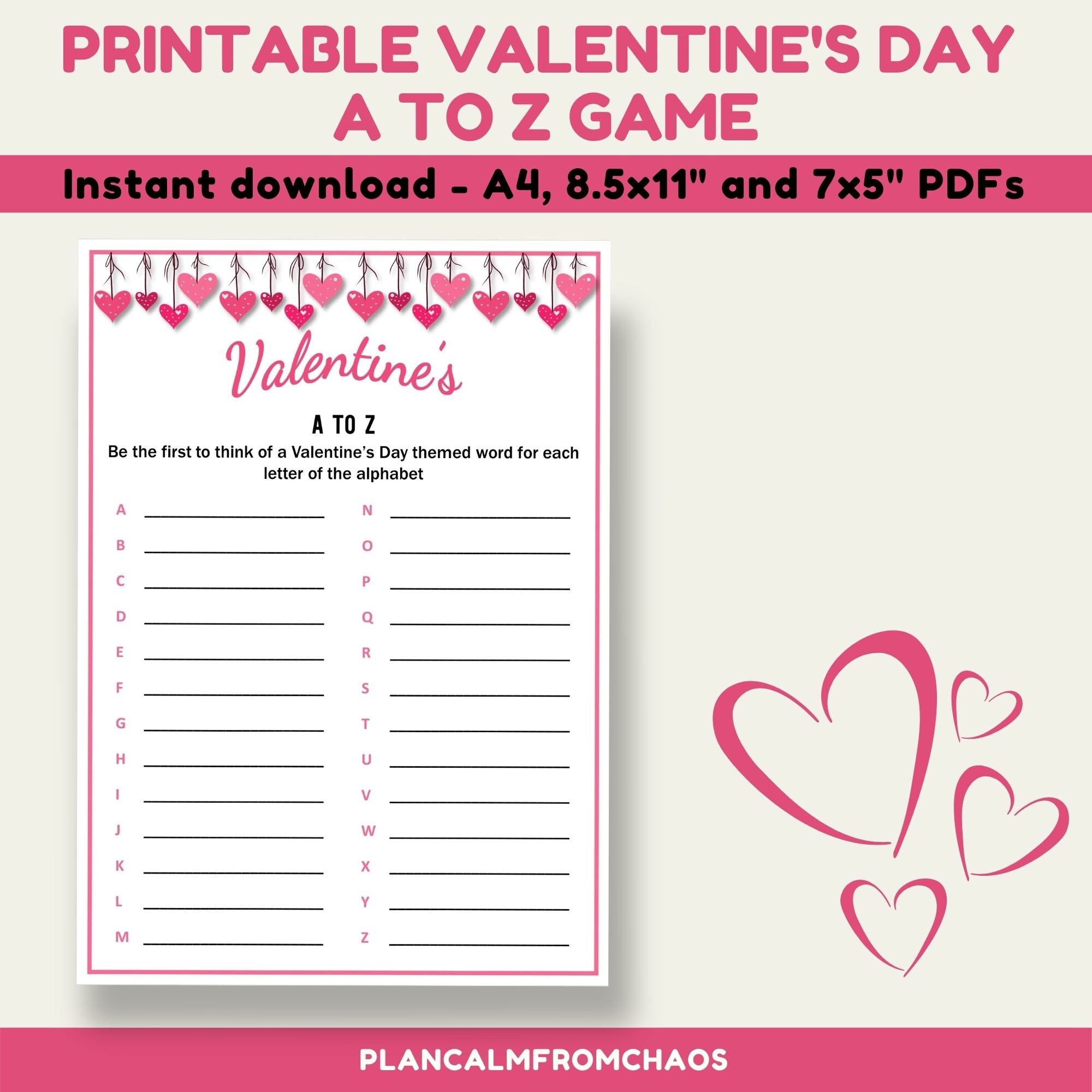 Valentine's Day Printable A to Z Game, DIGITAL DOWNLOAD, Printable ...