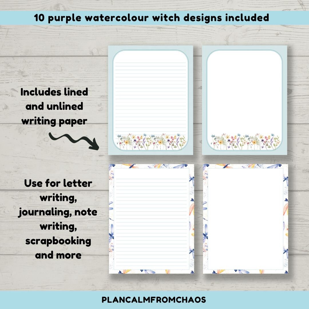 Wildflowers and Dragonflies Printable Stationery, DIGITAL DOWNLOAD ...