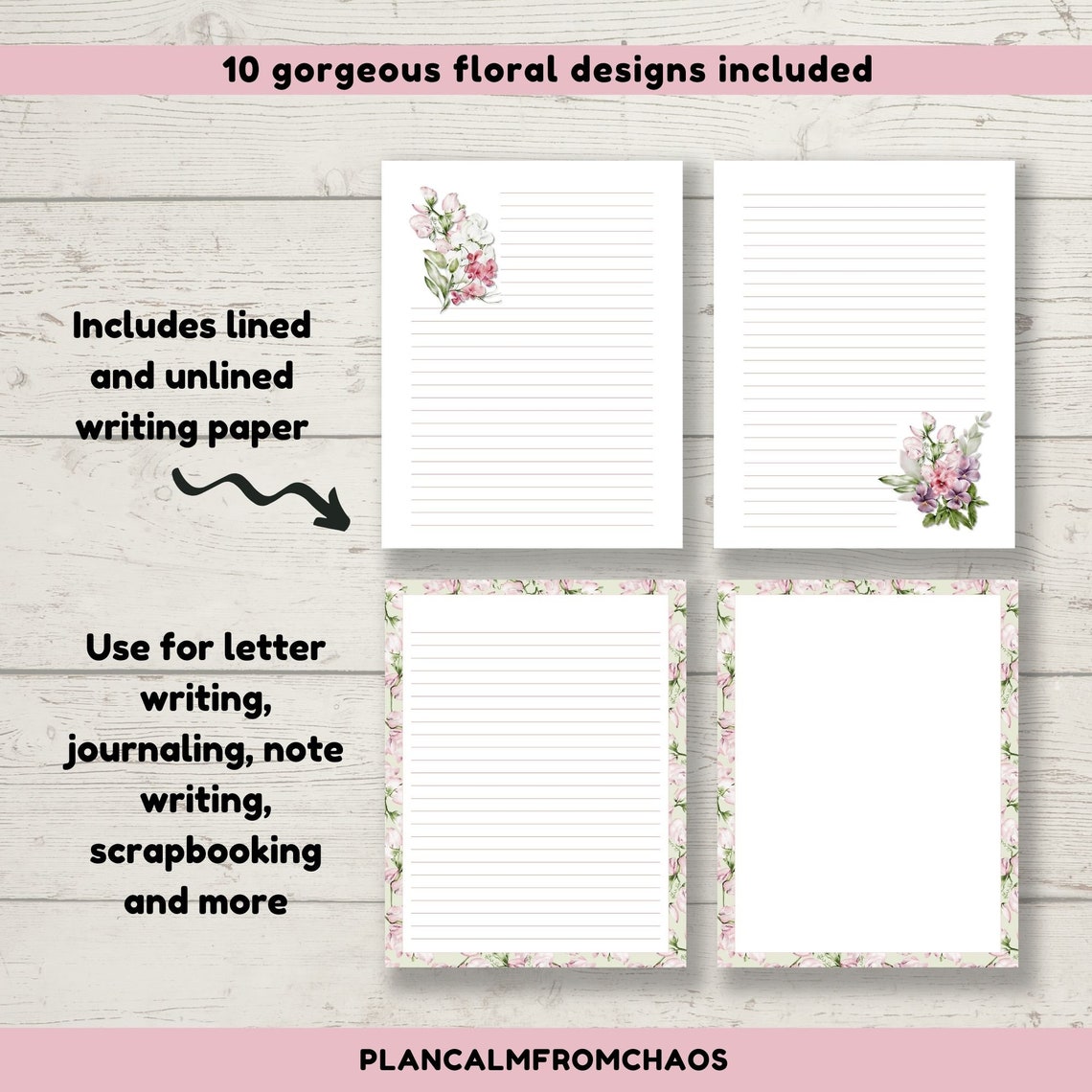 Printable English Garden Floral Stationery DIGITAL DOWNLOAD - Etsy