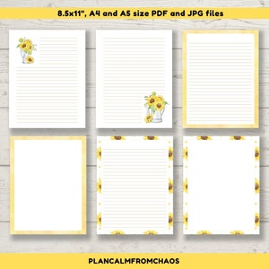 Printable Sunflower Stationery, DIGITAL DOWNLOAD, Printable Writing ...