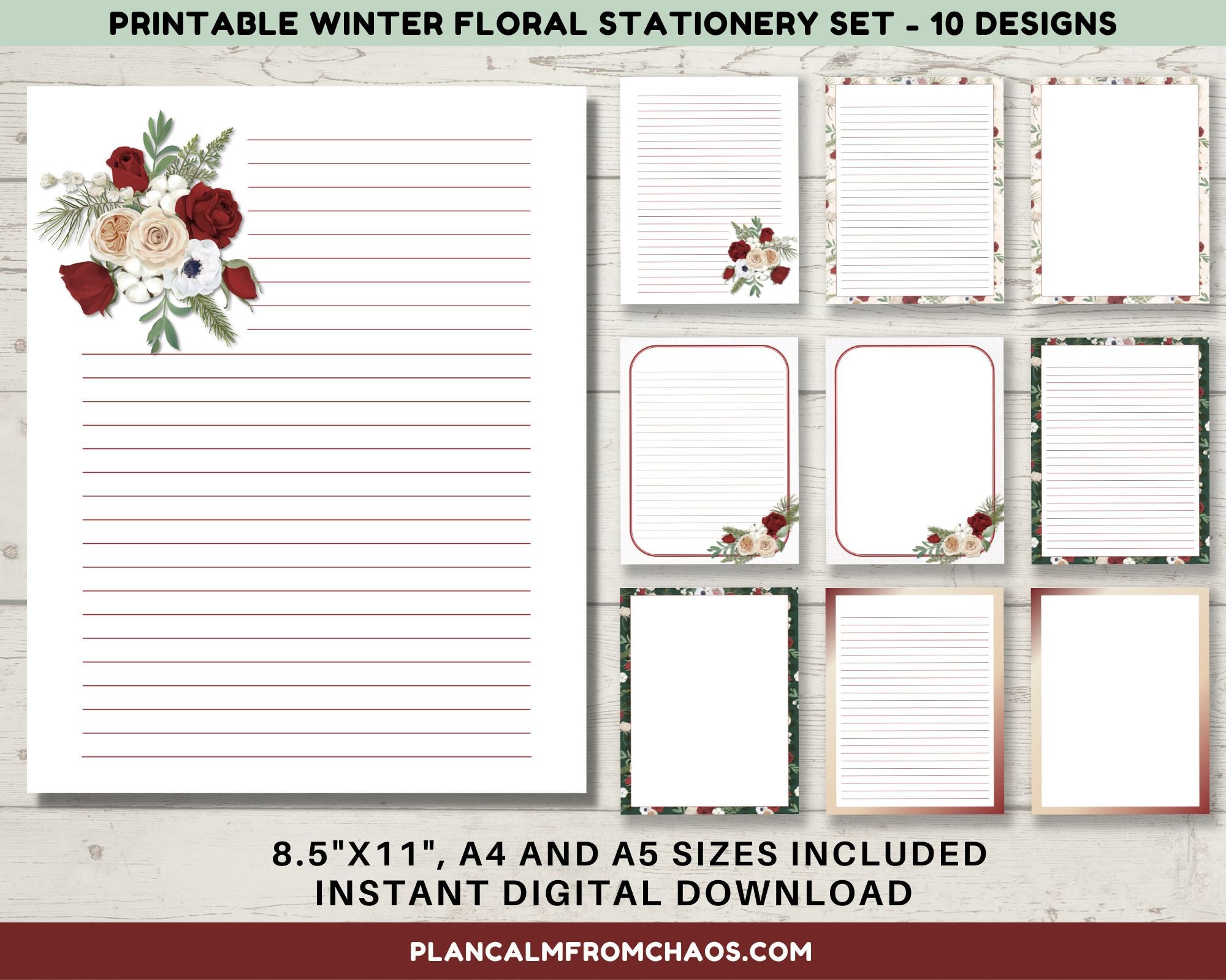 Printable Winter Floral Stationery Set DIGITAL DOWNLOAD - Etsy