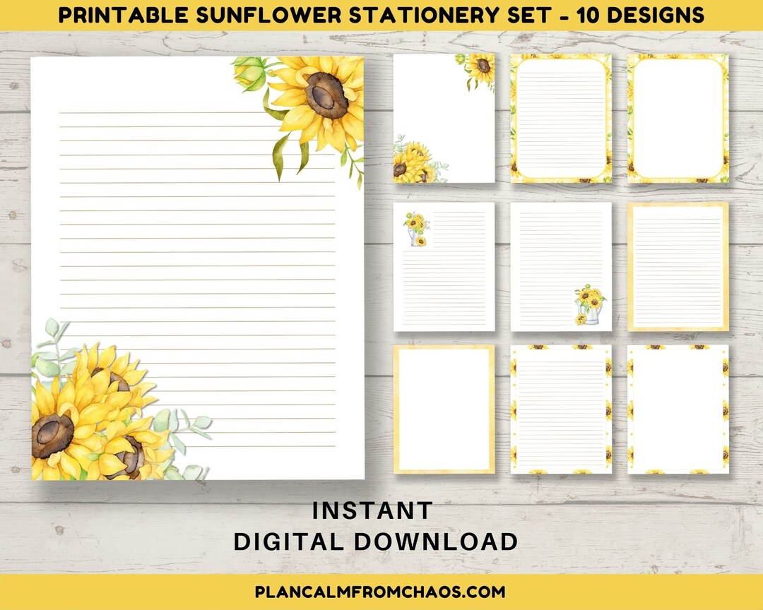 Printable Sunflower Stationery DIGITAL DOWNLOAD Printable - Etsy