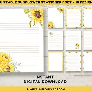 Printable Sunflower Stationery DIGITAL DOWNLOAD Printable - Etsy