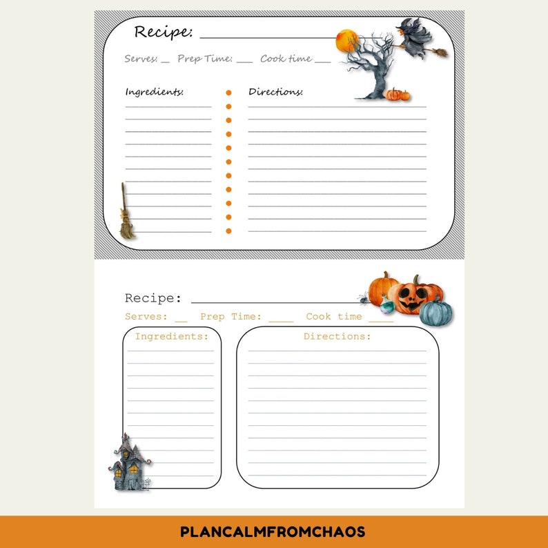 Printable Halloween Recipe Cards: Spooky Witch & Pumpkin Designs ...