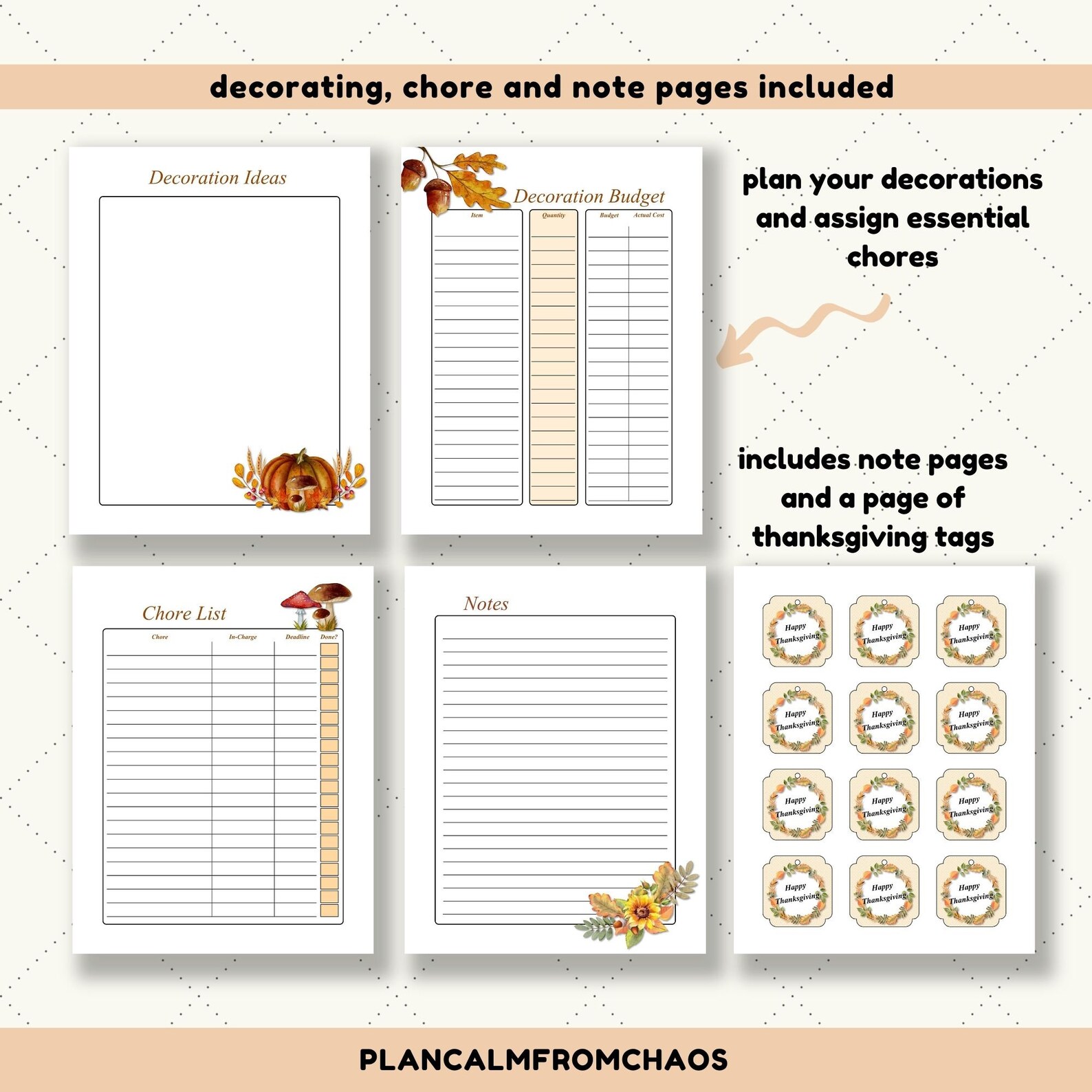 Thanksgiving Planner Printable DIGITAL DOWNLOAD 20 Pages - Etsy UK