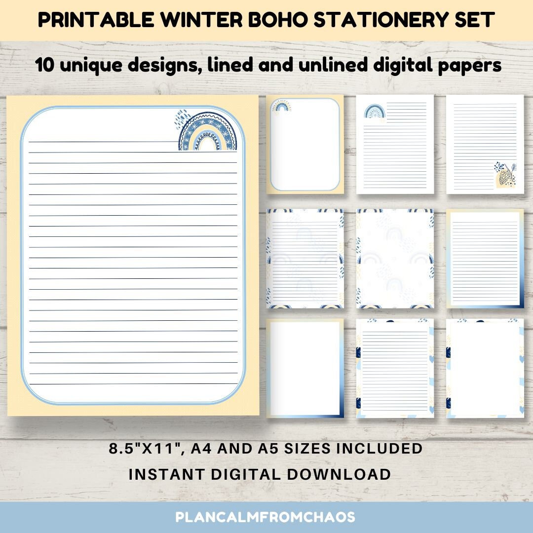 Printable Boho Winter Stationery, DIGITAL DOWNLOAD, Printable Writing ...