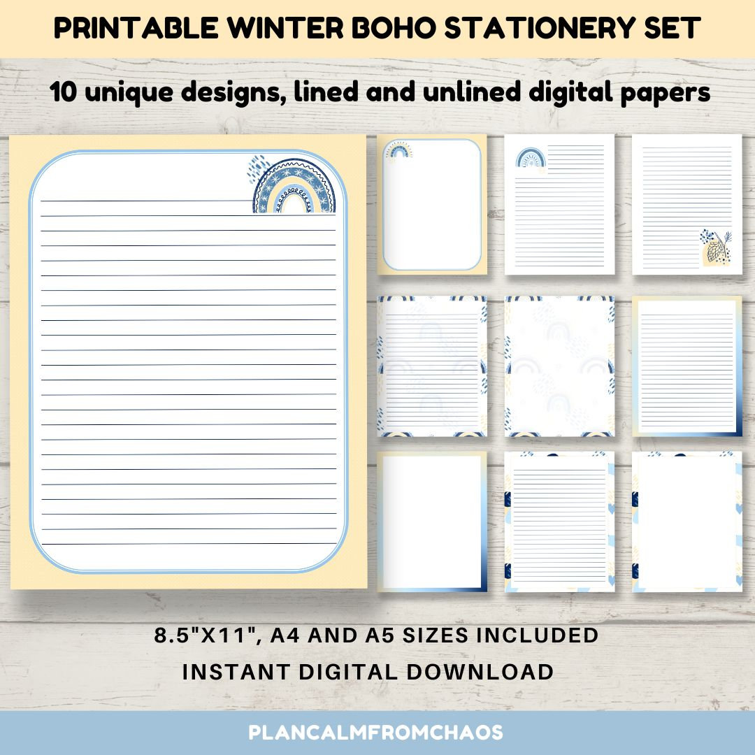 Printable Boho Winter Stationery, DIGITAL DOWNLOAD, Printable Writing ...