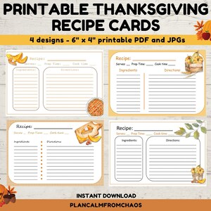 Printable Thanksgiving Recipe Cards Digital Download - Etsy