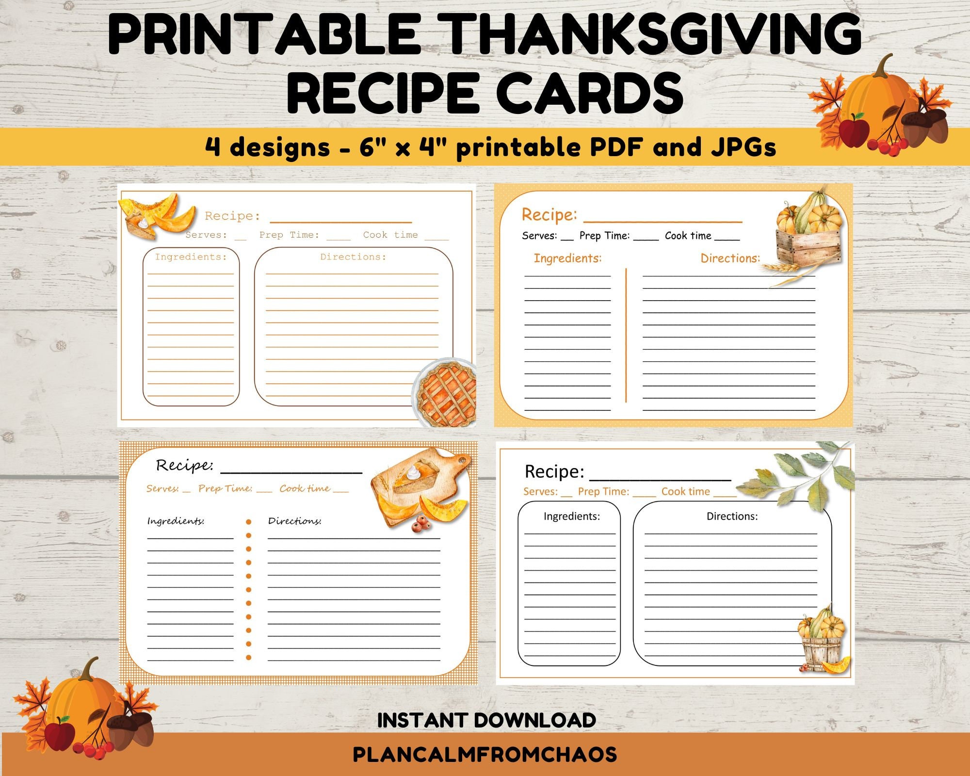 Printable Thanksgiving Recipe Cards Digital Download - Etsy