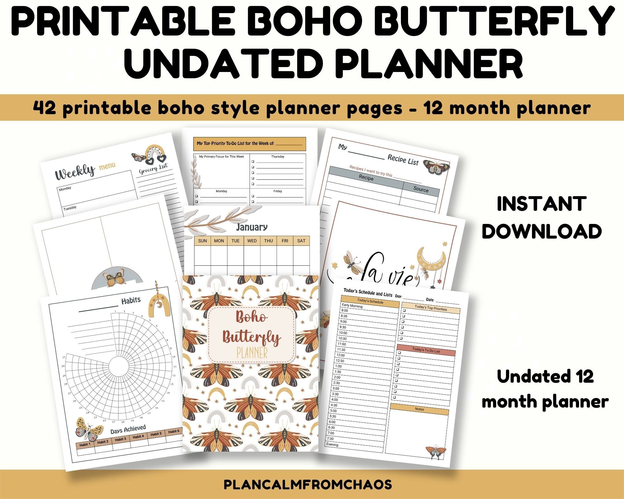 Printable Boho Undated Planner DIGITAL DOWNLOAD 42 Page Boho - Etsy UK