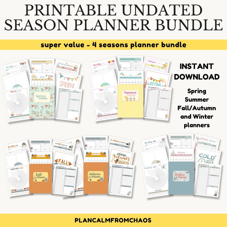 Printable Four Seasons Undated Planner Bundle, DIGITAL DOWNLOAD, 4 ...