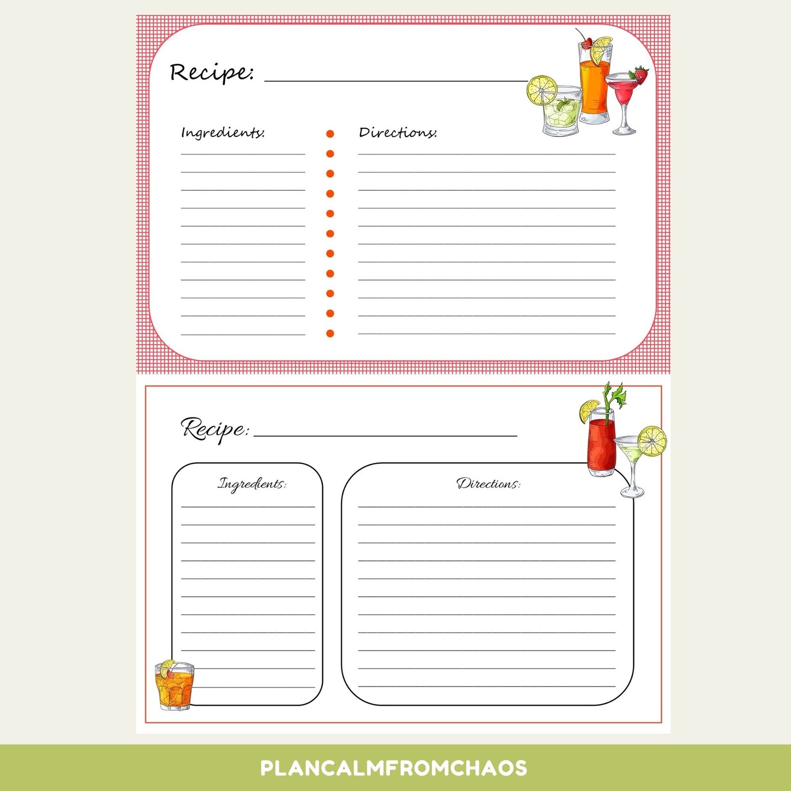 Printable Cocktail Recipe Cards, Digital Download, 6x4, 4 Cocktail ...