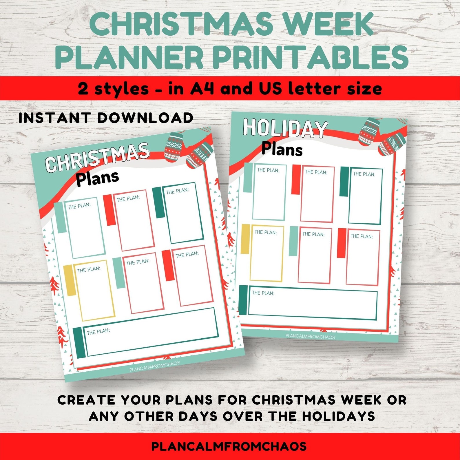 Printable Christmas Day and Week Planner Bundle, DIGITAL DOWNLOAD ...