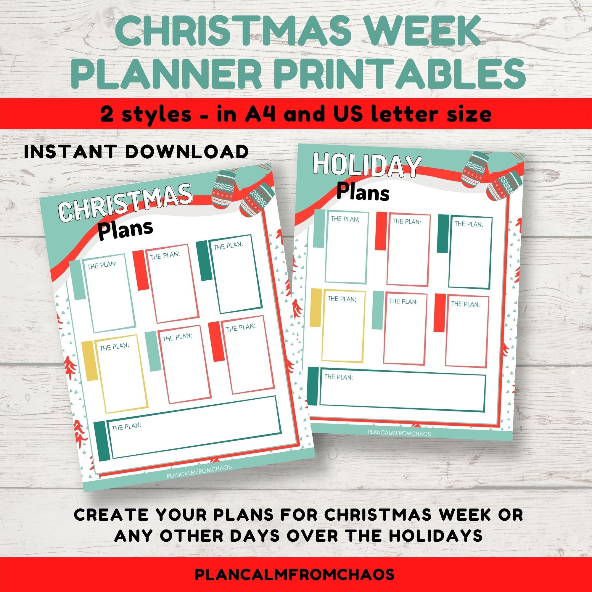 Printable Christmas Day and Week Planner Bundle, DIGITAL DOWNLOAD ...