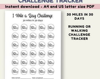 1 Mile A Day Challenge, 30 Day Tracker Printable, 1 Mile A Day Walking ...