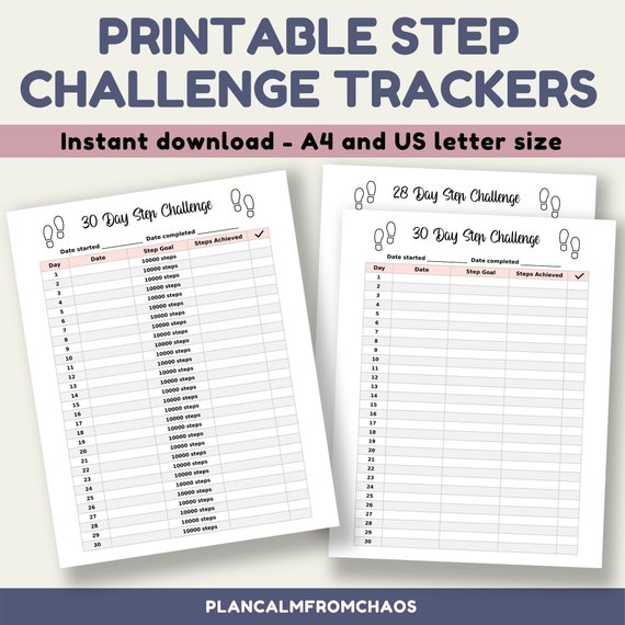 30 Day Challenge Step Tracker Printables. DIGITAL DOWNLOAD. | Etsy UK